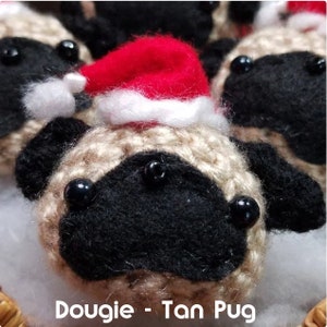Dougie the Santa Hat Wearing Christmas Pug Mini Ornament - Keychain ...