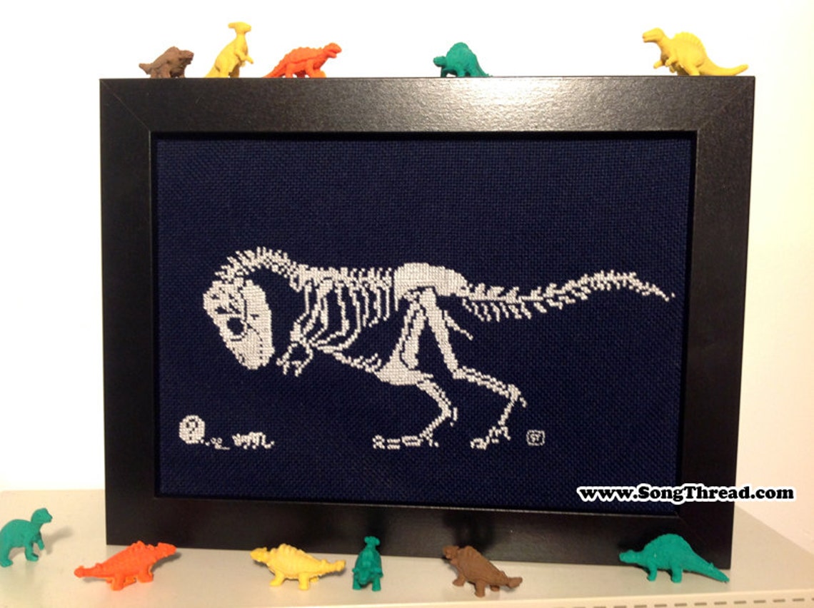 PATTERN T-rex Dinosaur Dino Skeleton Fossil Cat Cute Counted - Etsy