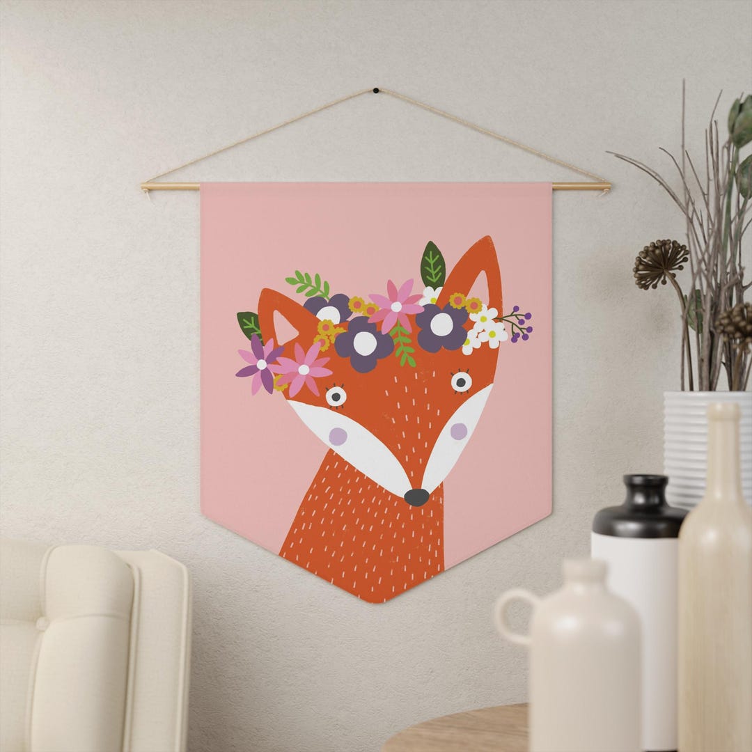 Fox Pennant: Whimsical Floral Crown, Boho Nursery Decor - Etsy