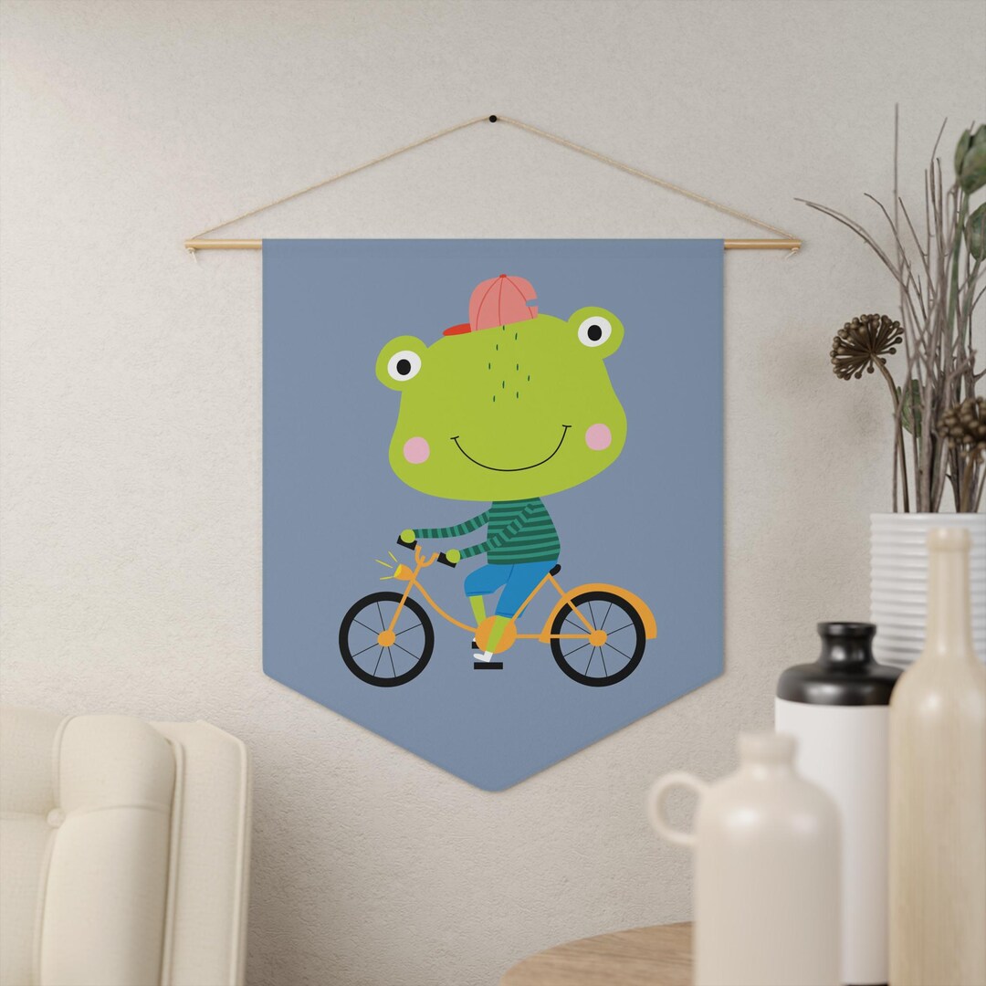 Frog on Bike Pennant Wall Hanging for Kids, Nursery Decor, Children's ...