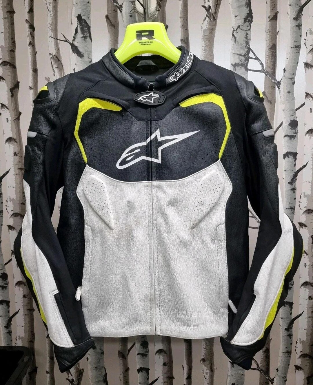 Alpinestars GP Pro Leather Motorcycle Jacket – Black White Fluo – CE ...