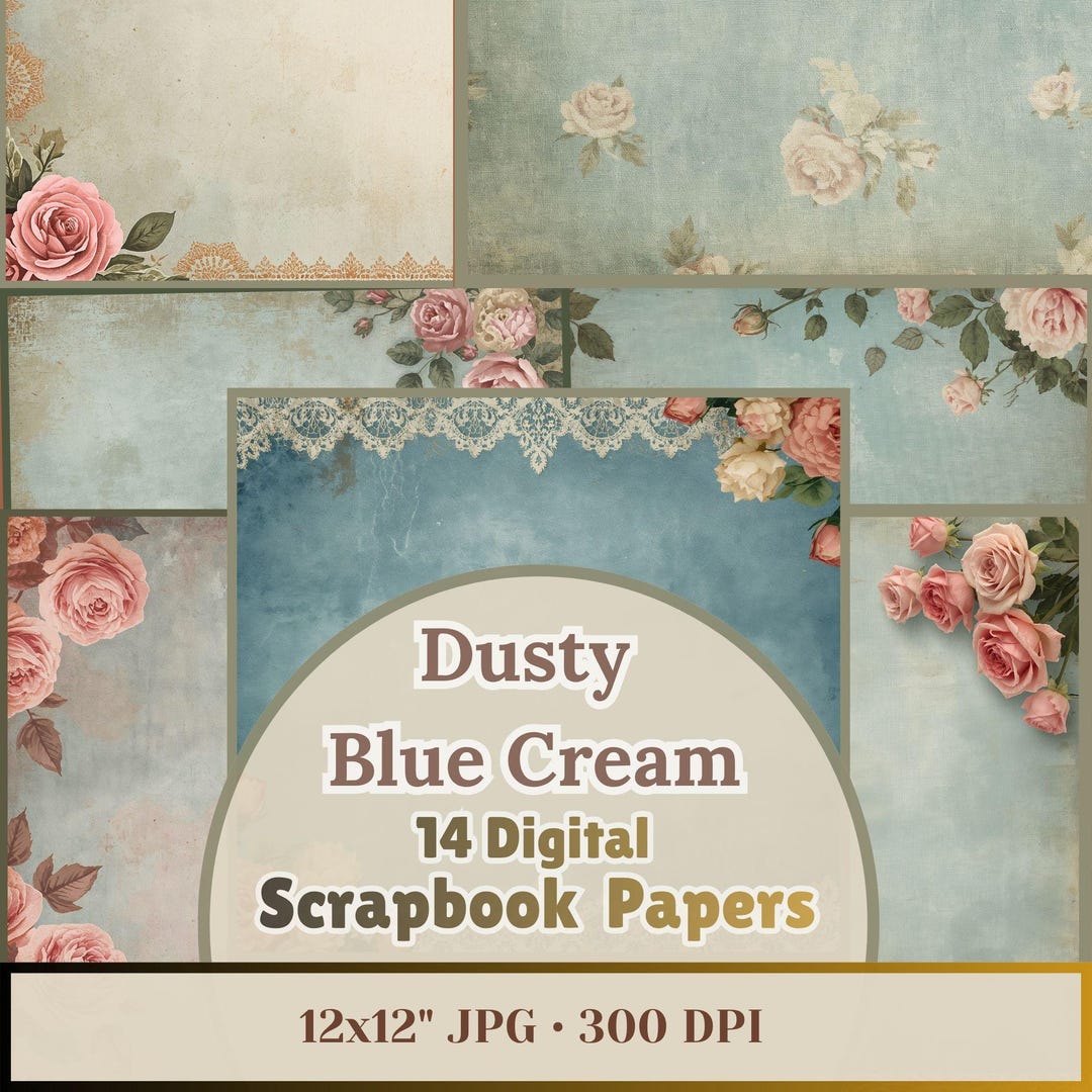 Dusty Blue Shabby Chic Digital Paper Pack / Vintage 12x12 Scrapbook ...