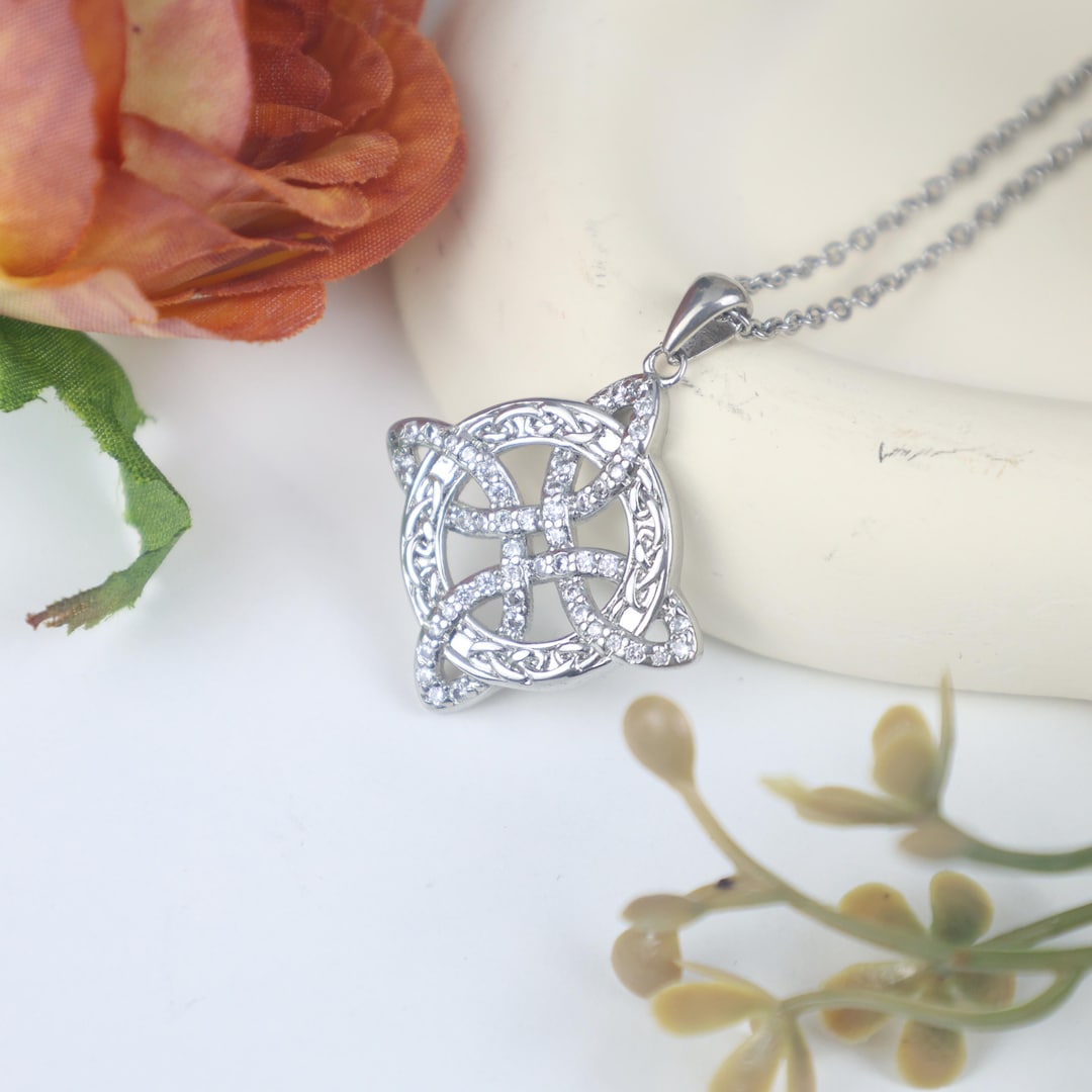 Witches Knot Necklace With Zircon: Celtic Knot Pendant, Wiccan Amulet ...