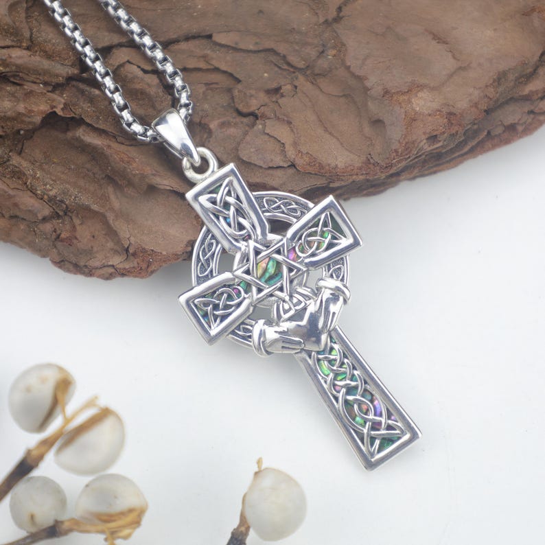 Celtic Cross Necklace: 925 Sterling Silver Cross With Clover Protection ...