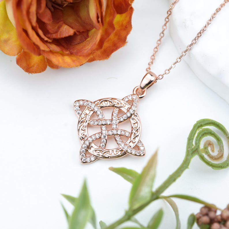 Witches Knot Necklace With Zircon: Celtic Knot Pendant, Wiccan Amulet ...