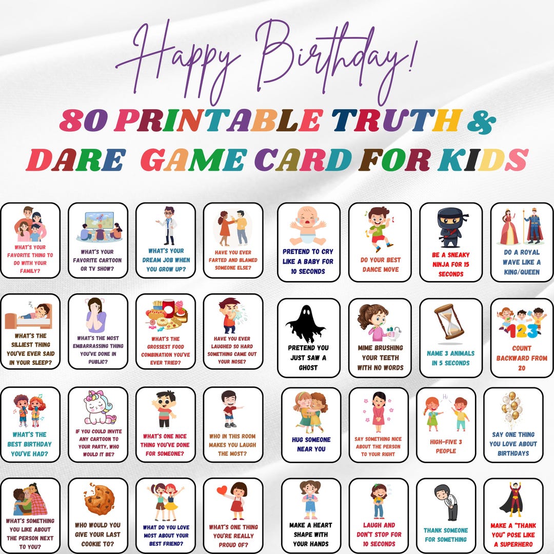 Kids Truth or Dare Cards | Printable Birthday Party Game | Funny ...