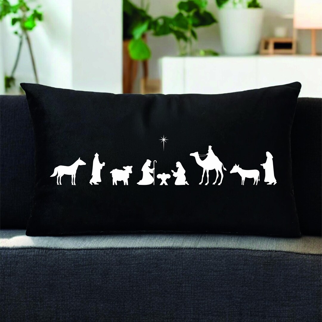 Nativity Scene Christmas Pillow – Burlap Style Cushion With Holy Family ...