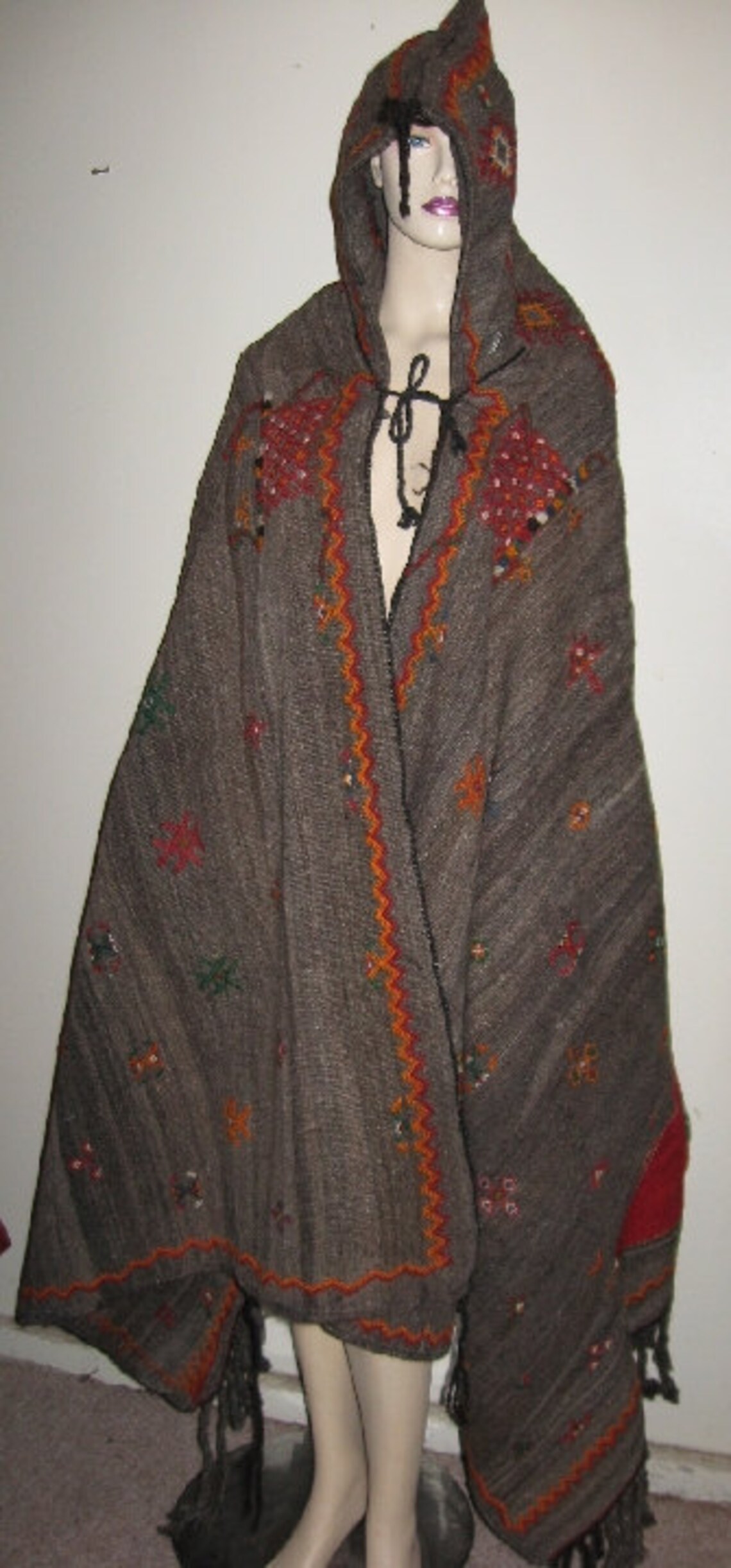 Hand Woven Moroccan Berber All WOOL Huge CAPE Hooded Antique Rare ...