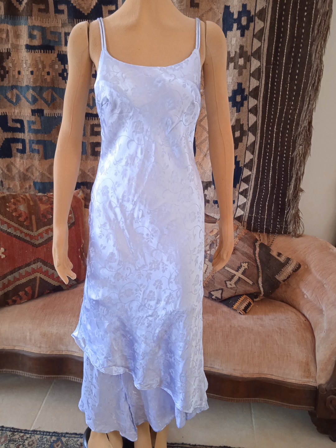 90's NWT Lavender Layers DAMASK Criss Cross Back Mermaid Dress Gown ...