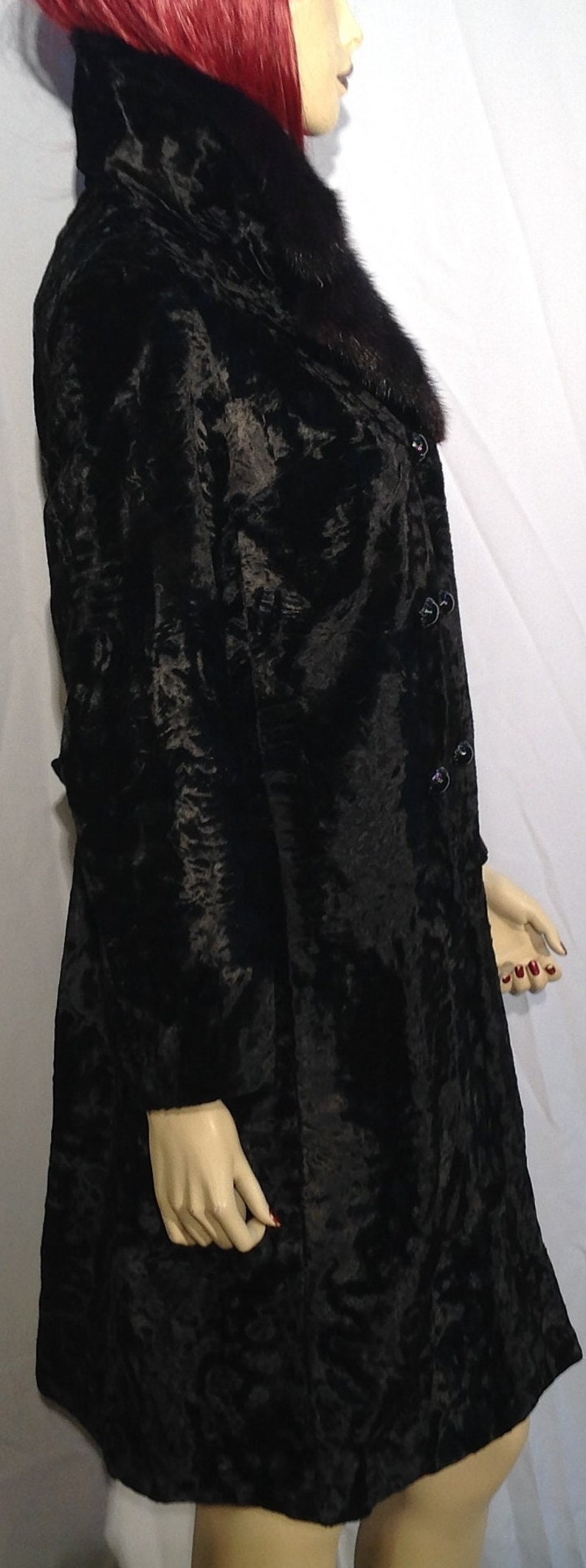 1960's ENGLAND Genuine MINK Collar Velvet Embossed Heavy Winter Coat ...