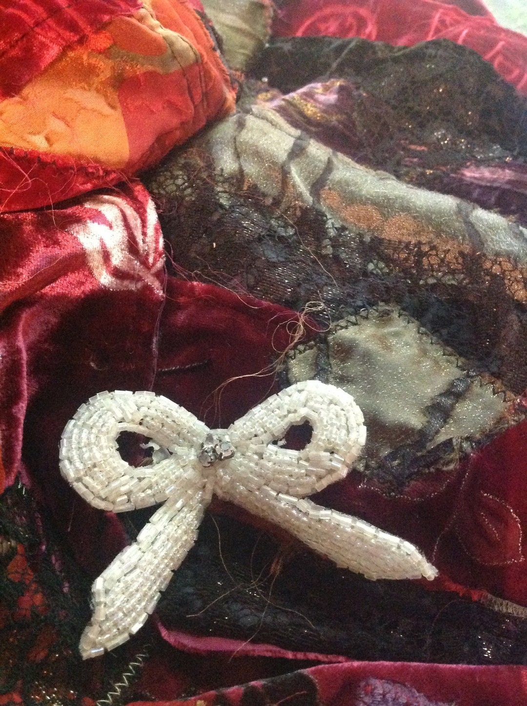 1920's FLAPPER Hand Made IRIDESCENT Bugle Beads WHITE Ribbon Clothing ...