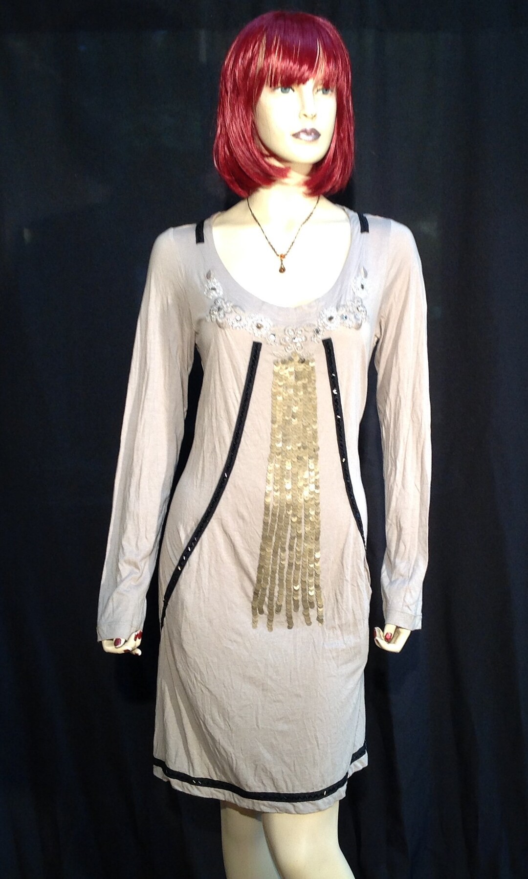 To 44" Bust Y2K LAGENLOOK COTTON Modal Hand Beaded Rhinestones Sequins ...