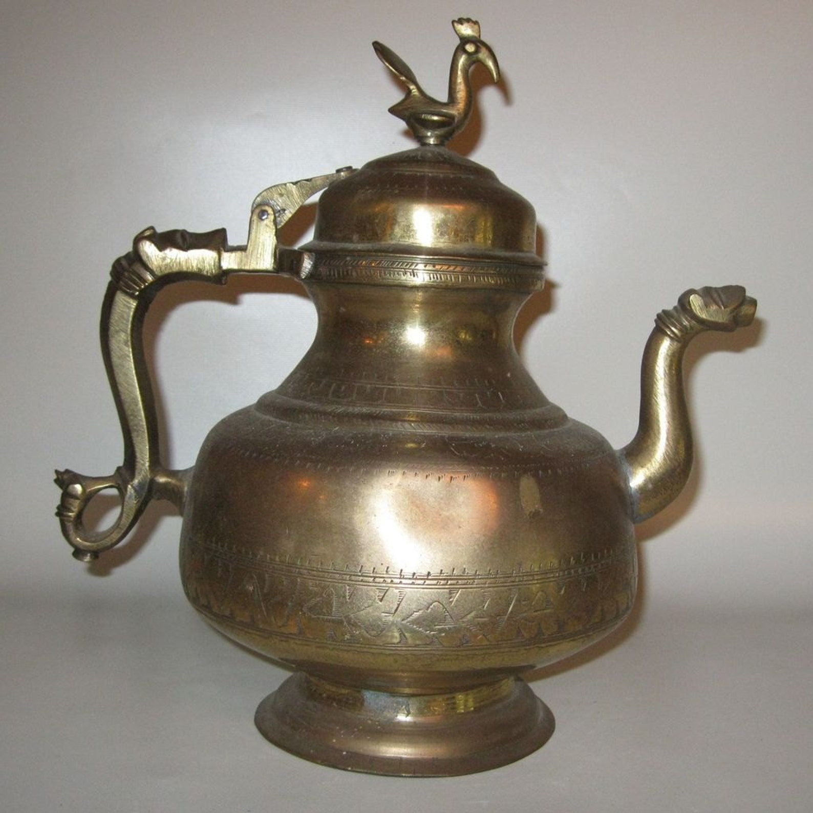VINTAGE Heavy Brass TIBETAN Tea Pot LARGE Ethnic Decor~makara Water ...
