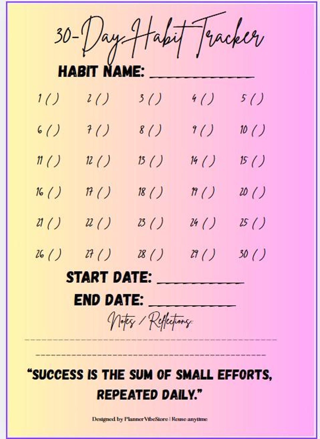 30-day Habit Tracker | A4 Printable PDF | Motivation, Mindset & Daily ...