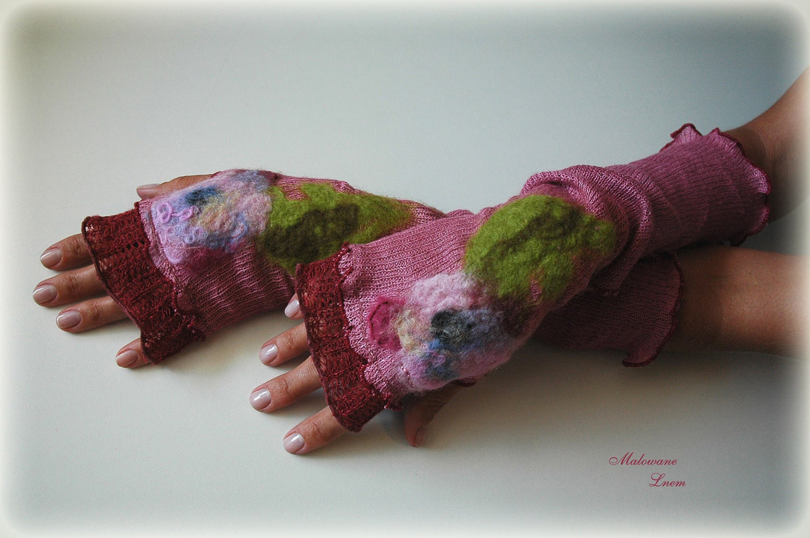 Arsty Gift for Her,powder Pink Linen Fingerless Gloves Mittens ,pink ...