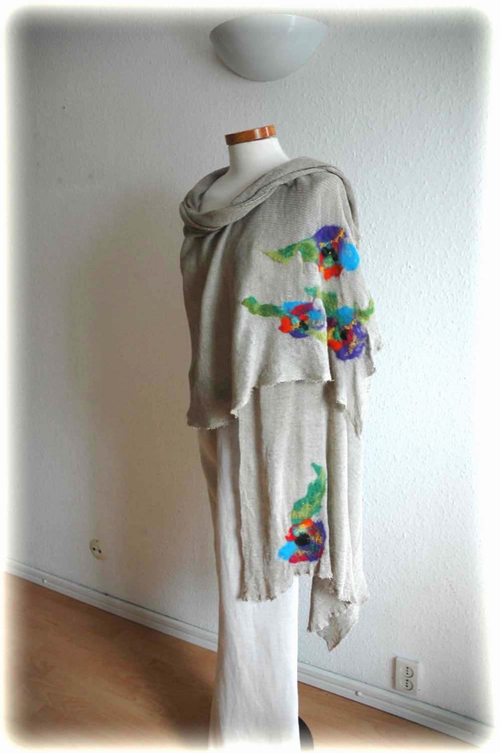 LINEN Knitted Grey Shawl Wrap Capelet Shrug Unique Shawl | Etsy