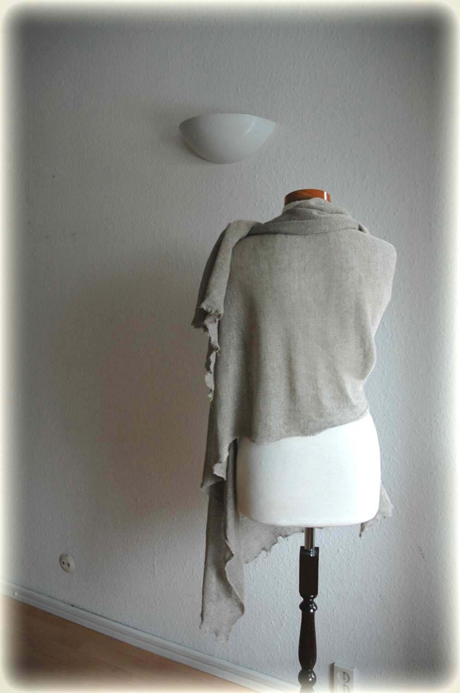 LINEN Knitted Grey Shawl wrap Capelet Shrug Unique Shawl - Etsy