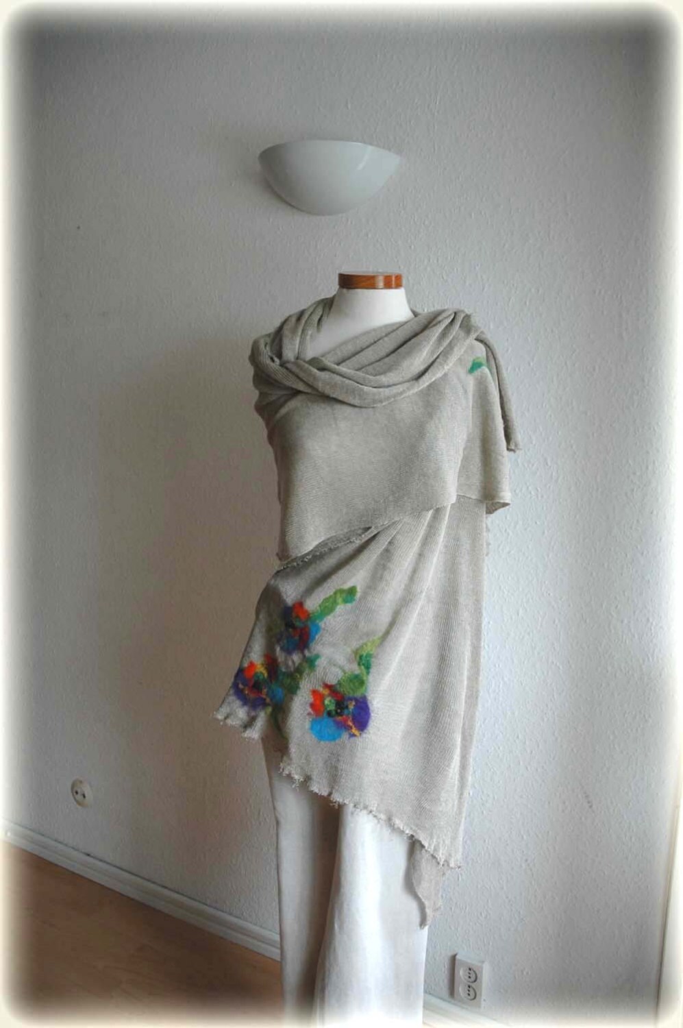 LINEN Knitted Grey Shawl wrap Capelet Shrug Unique Shawl - Etsy