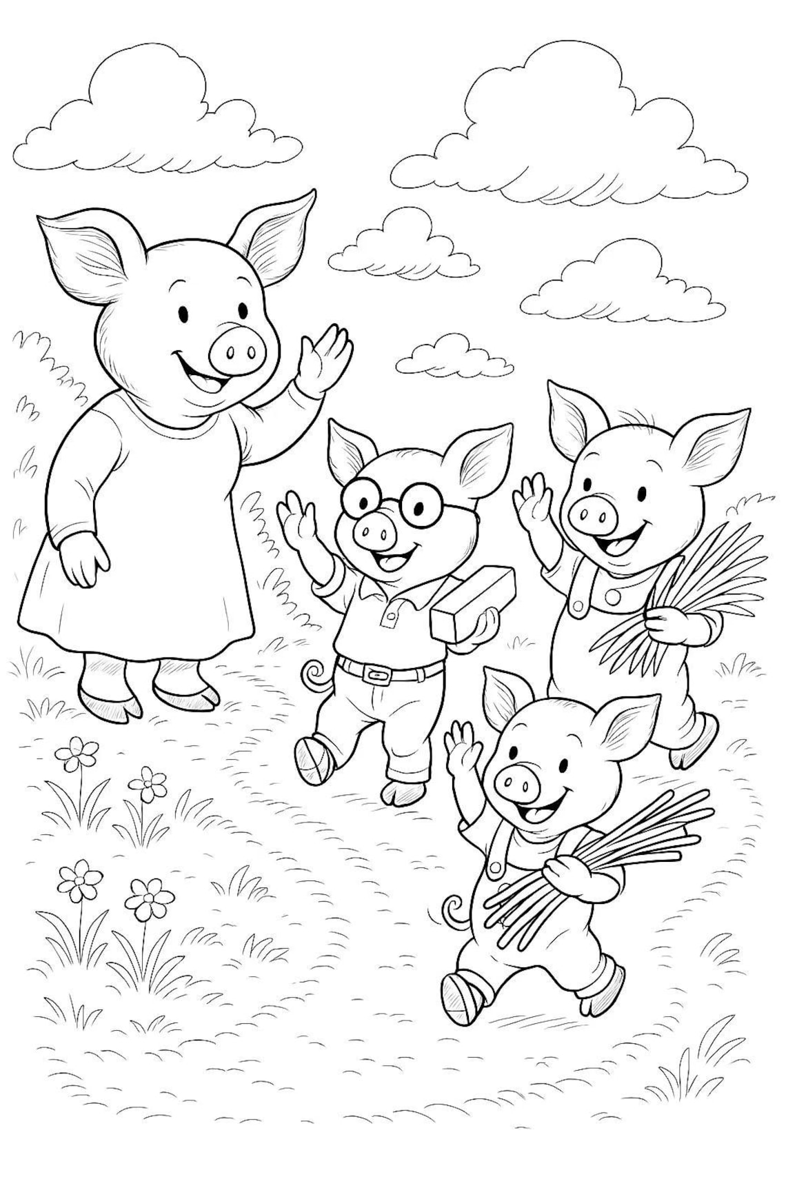 The Three Little Pigs Coloring Storybook PDF for Kids - Instant ...