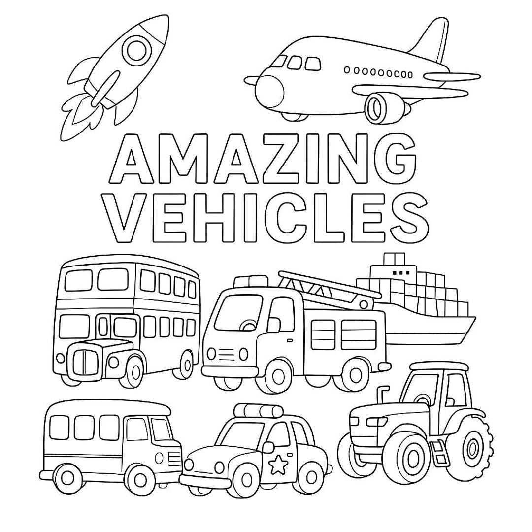 Vehicles Coloring Book for Kids: 25-page Storybook (PDF Download) - Etsy