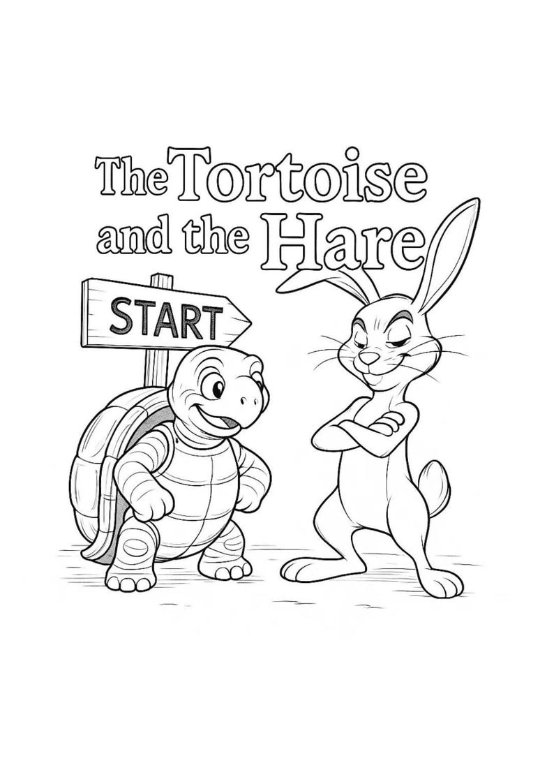 The Tortoise and the Hare Coloring Storybook PDF for Kids - Instant ...