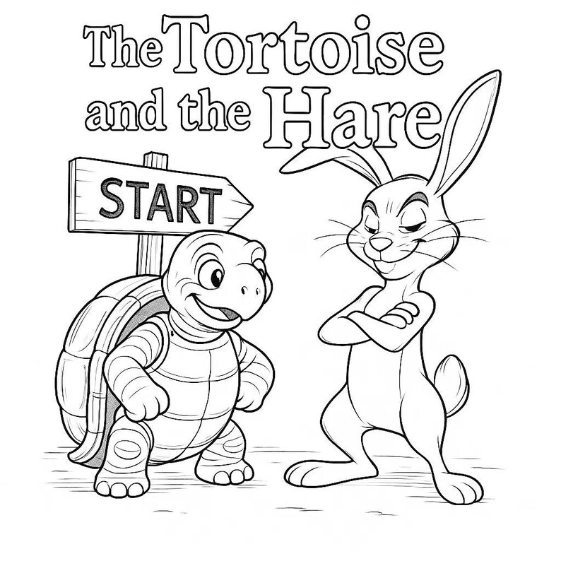 The Tortoise and the Hare Coloring Storybook PDF for Kids - Instant ...