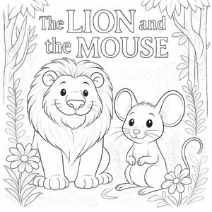 The Lion and the Mouse Coloring Storybook PDF for Kids - Instant ...