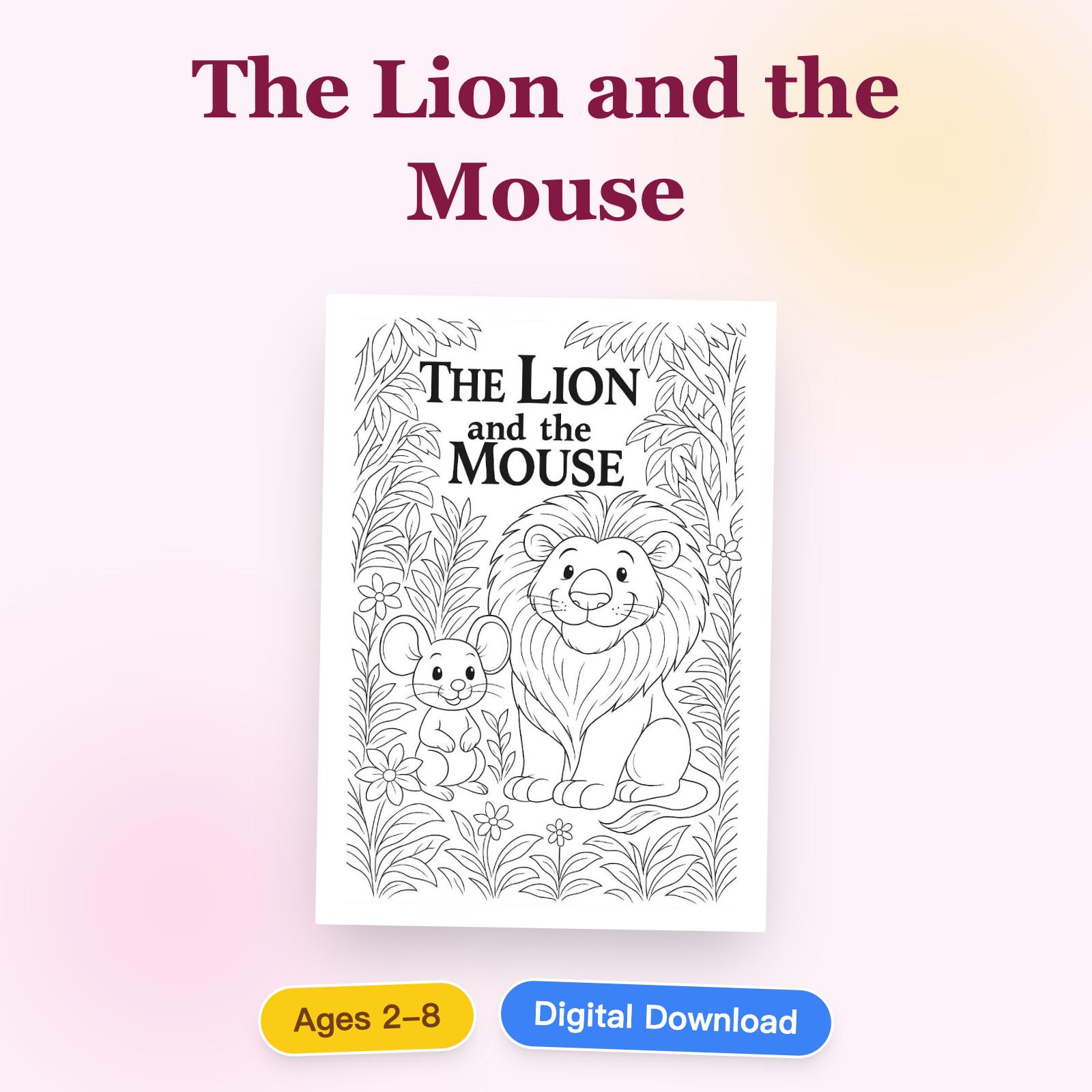 The Lion and the Mouse Coloring Storybook PDF for Kids - Instant ...