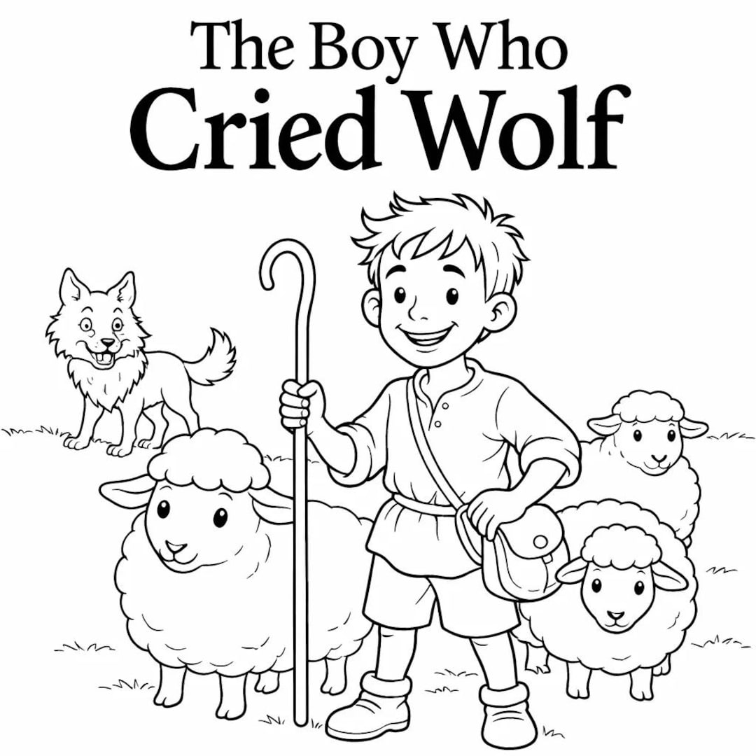 The Boy Who Cried Wolf Coloring Storybook PDF for Kids - Instant ...