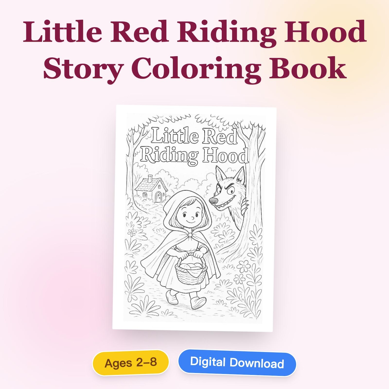 Little Red Riding Hood Coloring Storybook PDF for Kids - Instant ...