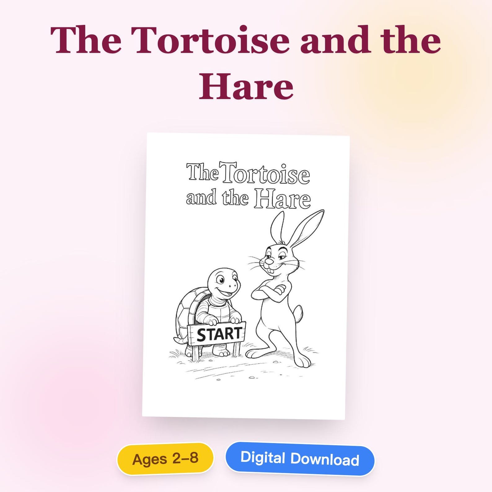 The Tortoise and the Hare Coloring Storybook PDF for Kids - Instant ...