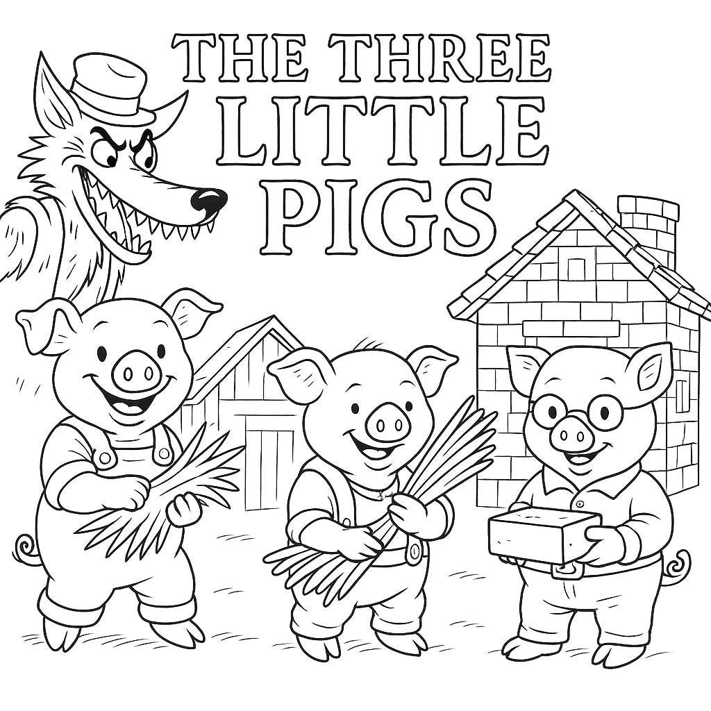 The Three Little Pigs Coloring Storybook PDF for Kids - Instant ...