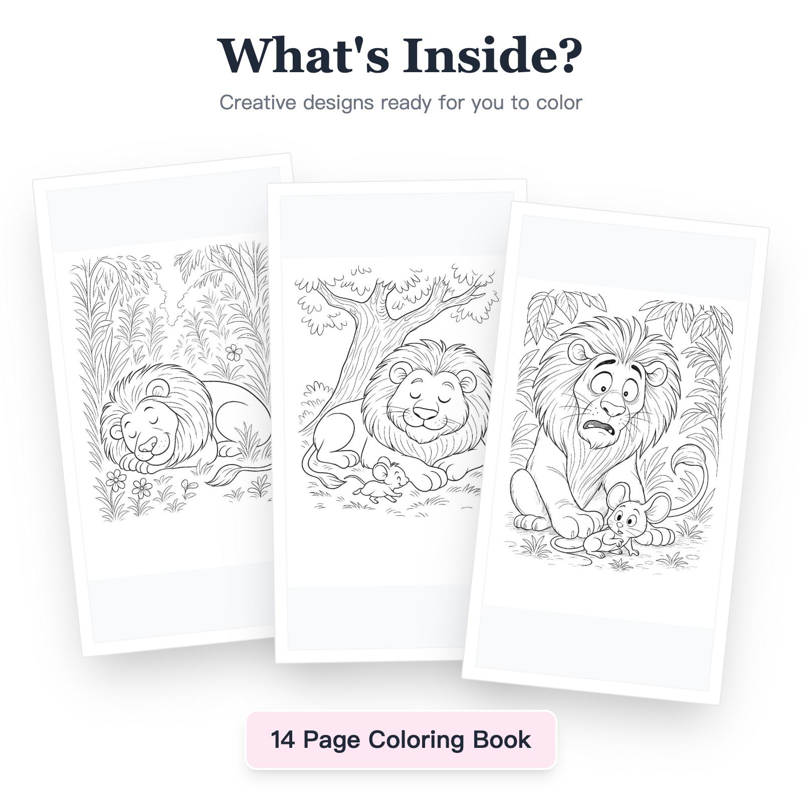 The Lion and the Mouse Coloring Storybook PDF for Kids - Instant ...