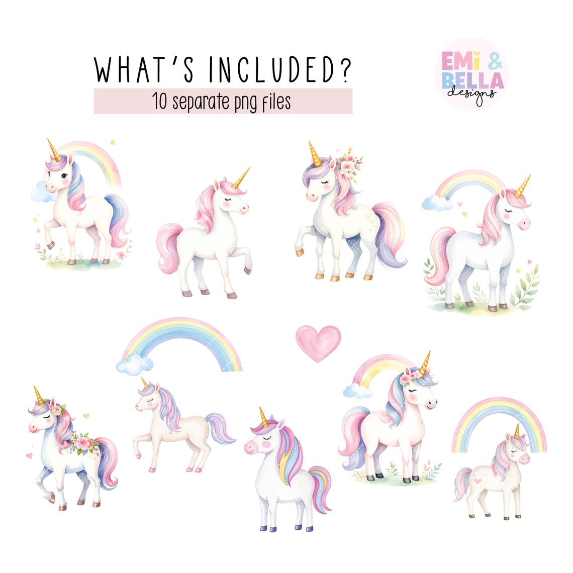 Rainbow Unicorn Clipart: Pastel PNG Bundle (300 DPI) - Etsy