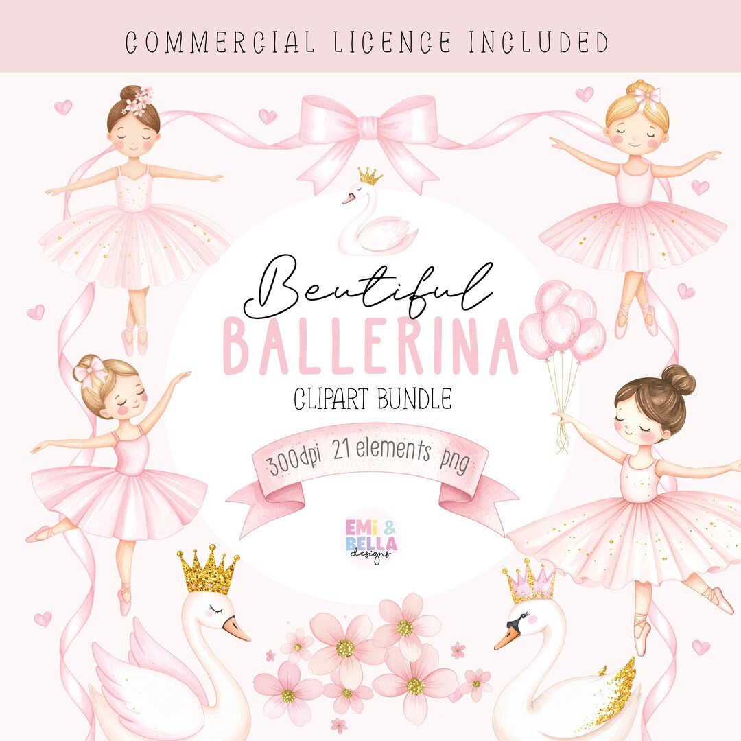 Ballerina Clipart Bundle: Ballet Dancer PNG, Floral Illustrations (21 ...