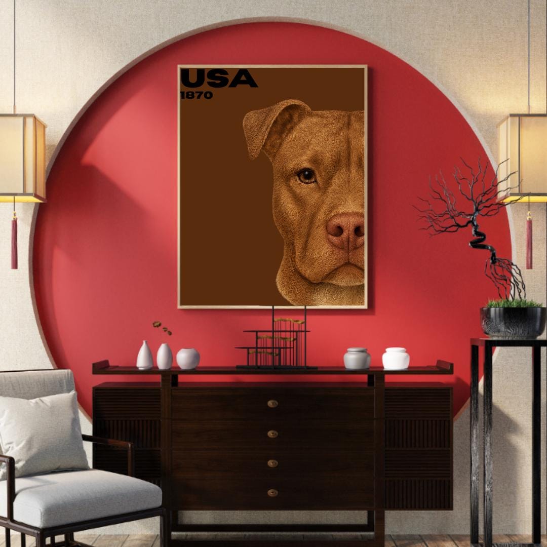 Vintage Pitbull Wall Art – Red Nose American Dog Poster – 1870 USA ...