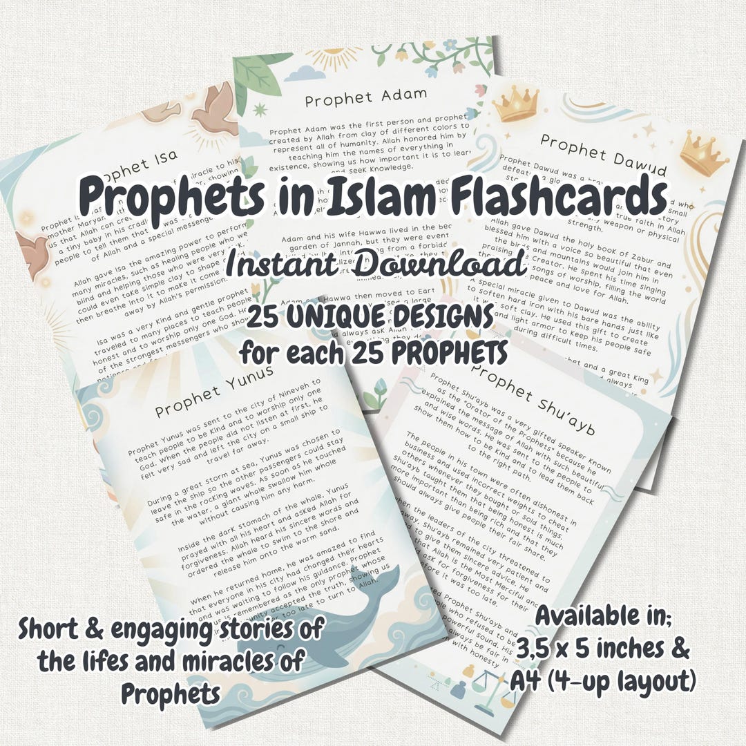 25 Prophets in Islam Flashcards for Kids, Islamic Learning Cards ...