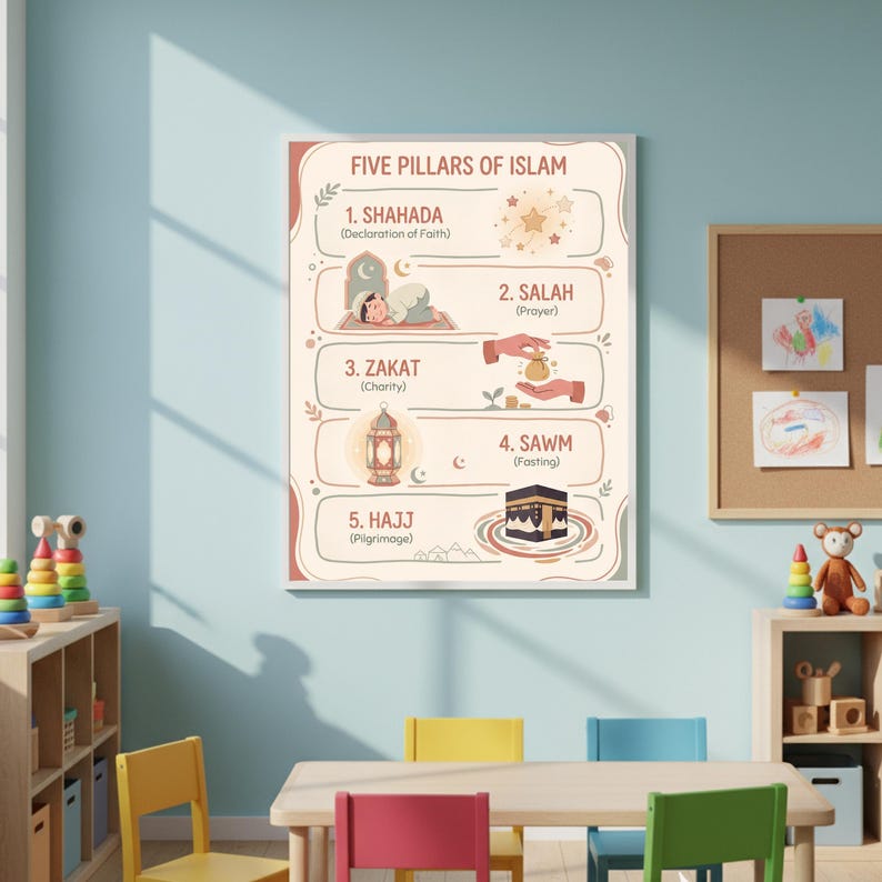 Five Pillars of Islam Printable for Kids | Islamic Nursery Wall Art ...