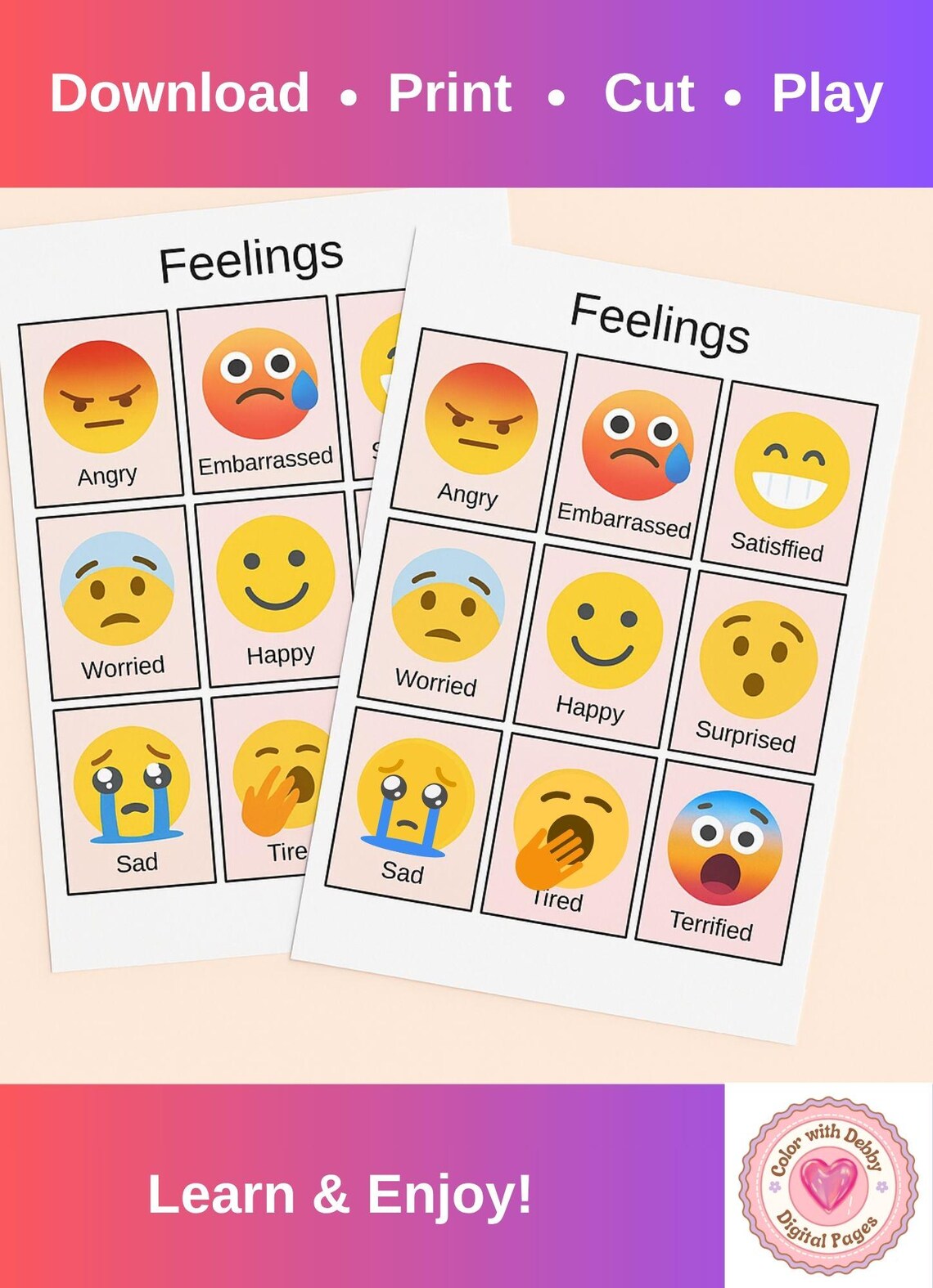 Printable Memory Game for Kids - Feelings & Emotions - Educational ...