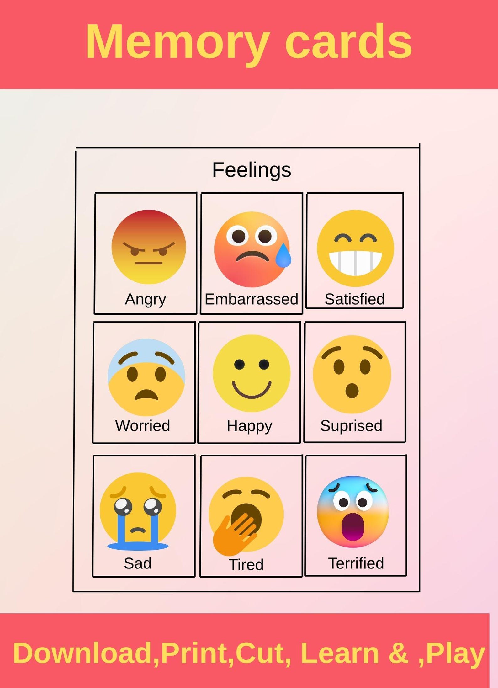Feelings & Emotions Memory Game: Printable Flashcards for Kids (PDF ...