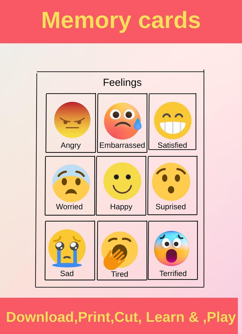 Feelings & Emotions Memory Game: Printable Flashcards for Kids (PDF ...