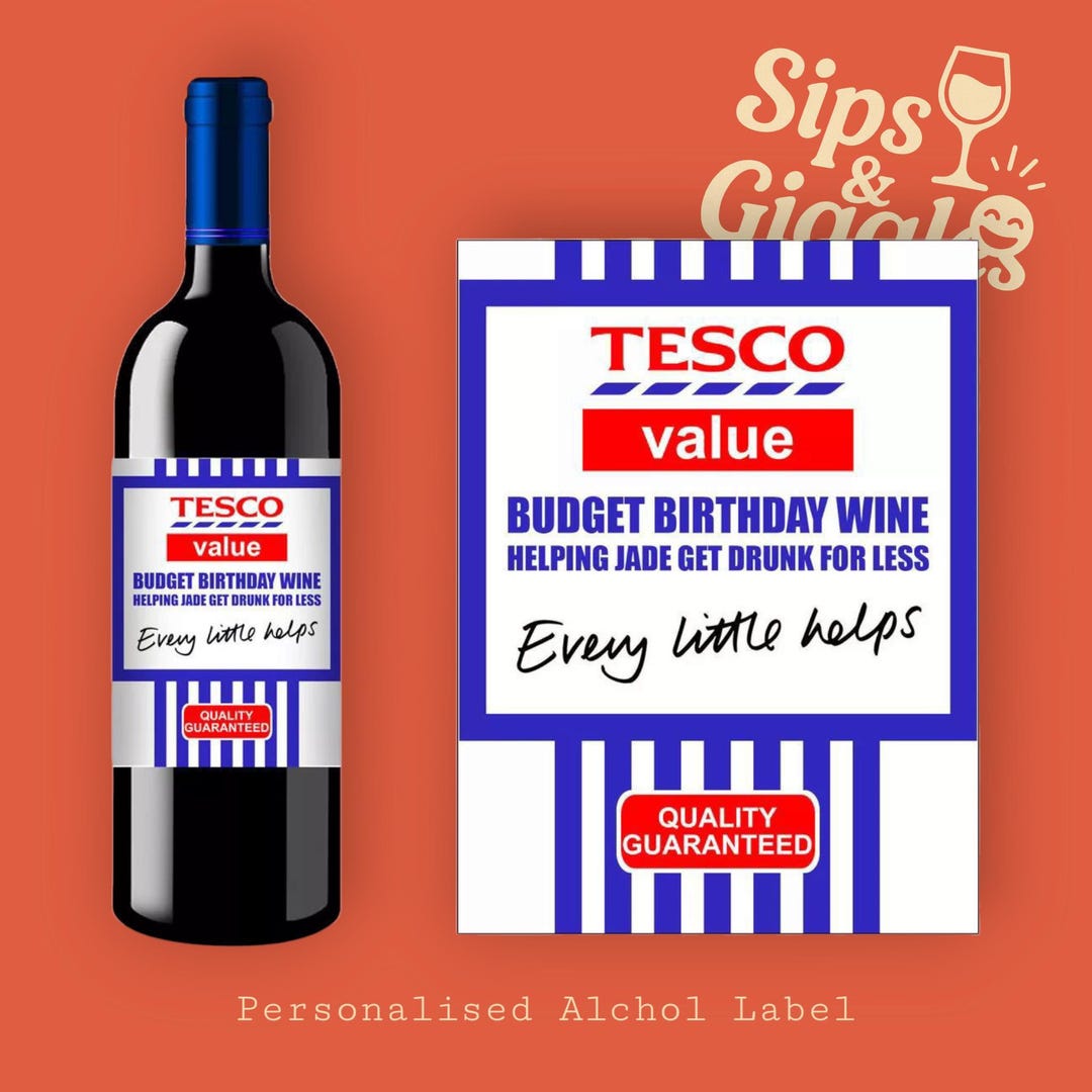 Budget Birthday Wine Label, Funny Supermarket Spoof Alcohol Sticker ...