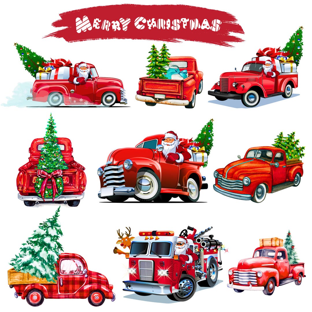 Vintage Red Truck Christmas SVG Bundle: Holiday Clipart (digital ...