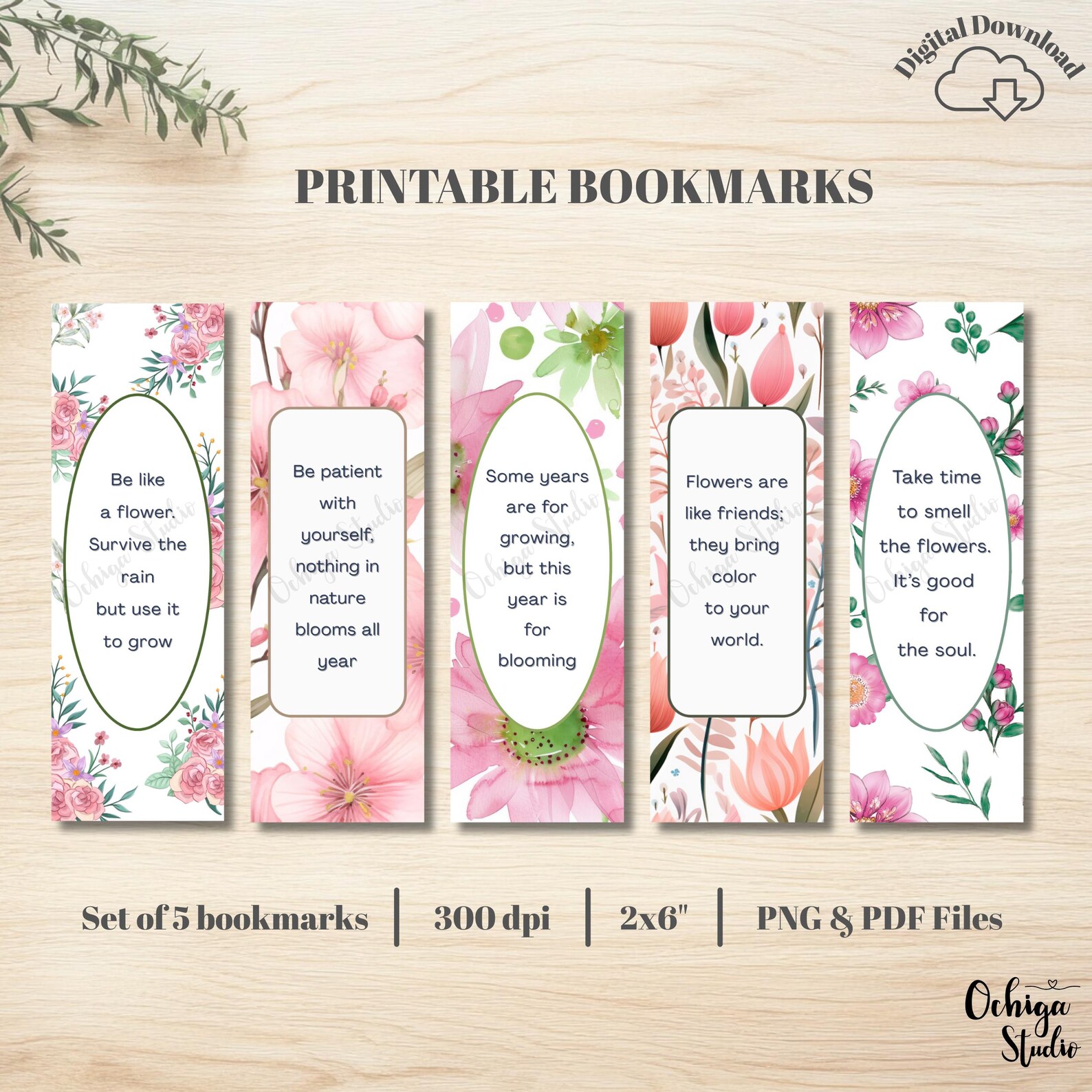 Printable Bookmarks, Floral Printable Bookmark With Motivational Quotes ...