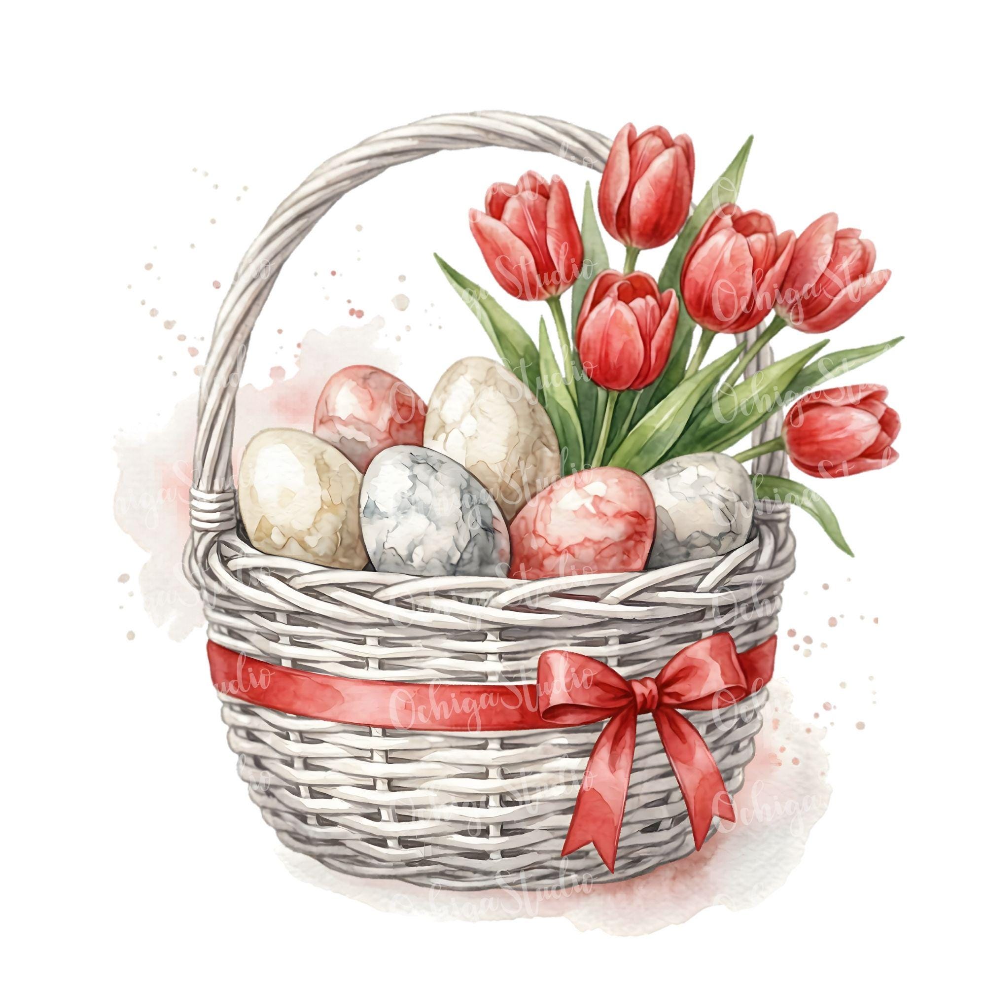 10 Easter Eggs Basket Clipart Bundle, Watercolor Easter Basket, Spring ...