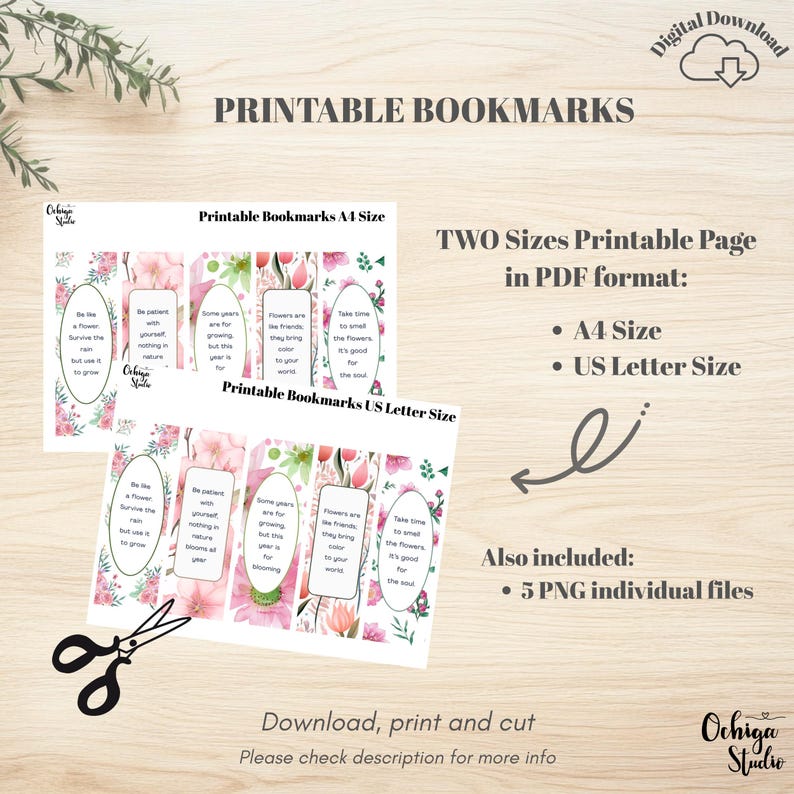 Printable Bookmarks, Floral Printable Bookmark With Motivational Quotes ...
