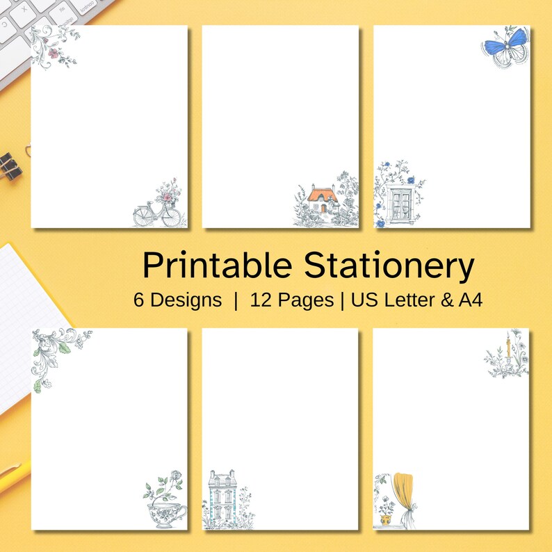Vintage Cottagecore Stationery | Printable Lined + Unlined Paper | 12 ...