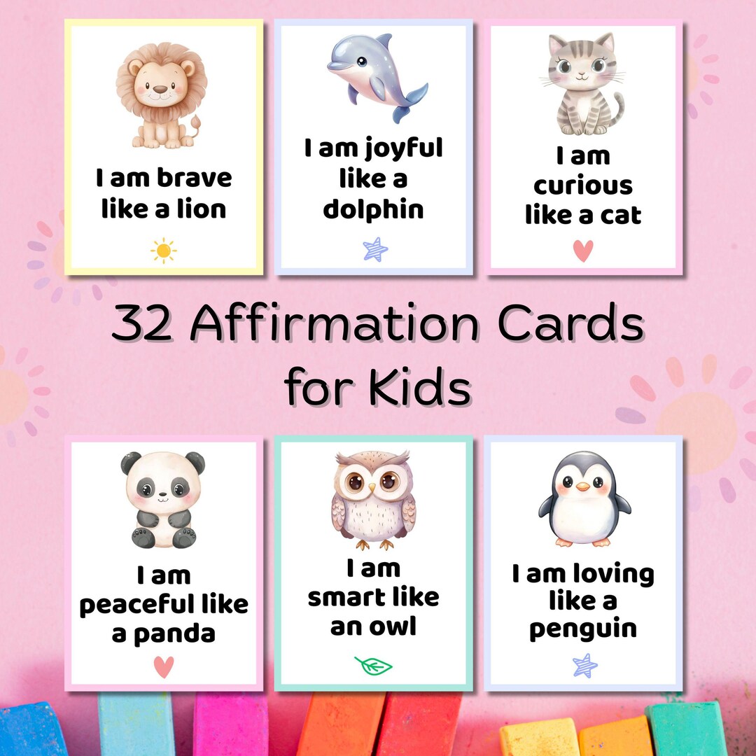 32 Animal Affirmation Cards for Kids | Positive Mindset Cards for ...