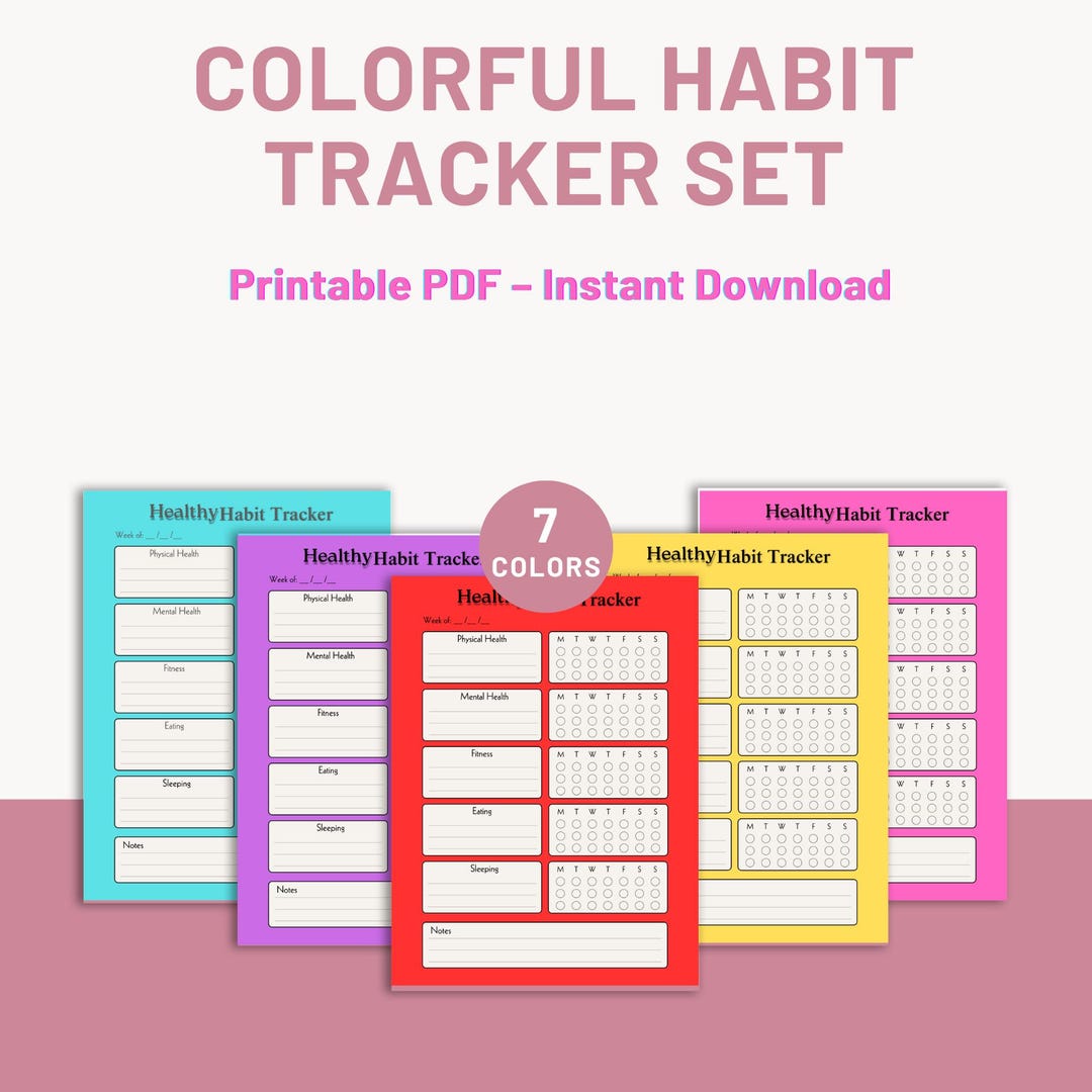 Colorful Habit Tracker Printable | 7 PDF Pages | Weekly & Daily Planner ...
