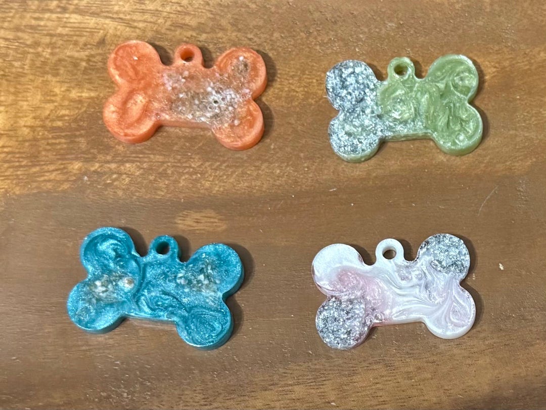 Small Custom Resin Dog Bone Tags, Handmade Pet ID Tags, Floral Glitter ...